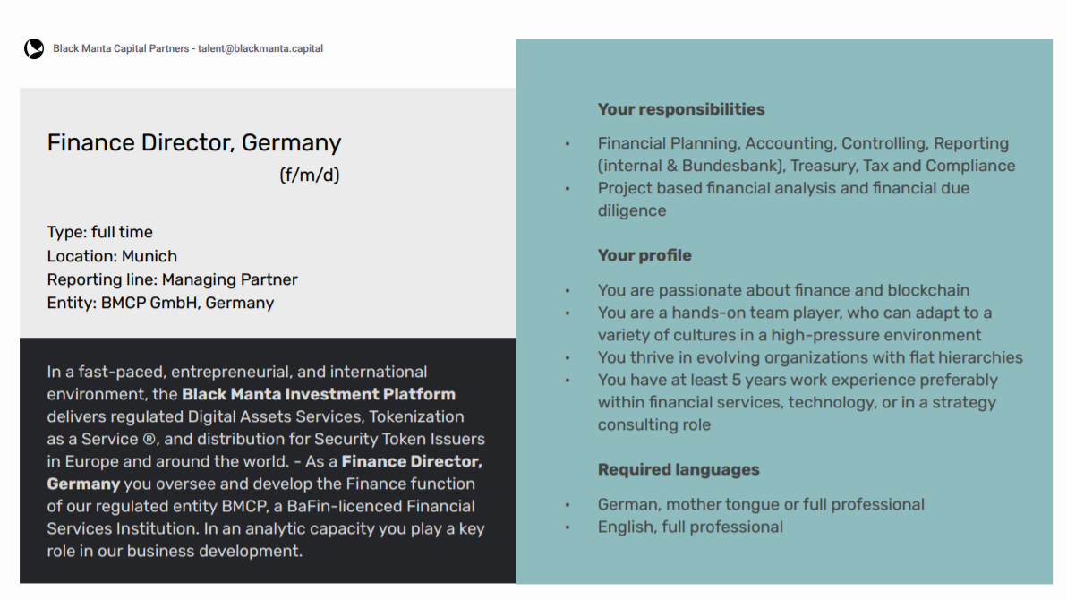 Job Offerings for Talents - Black Manta Capital Partners®